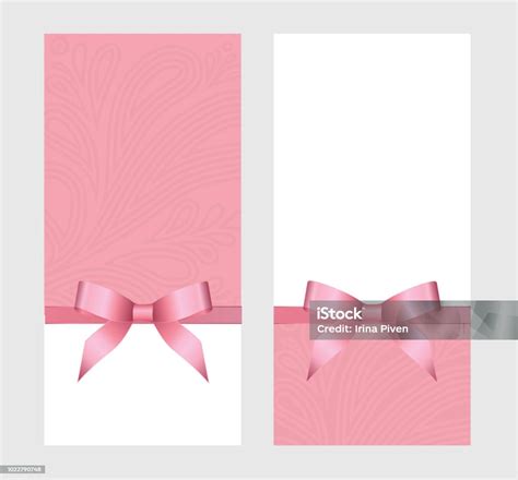 초대장 인사말 또는 선물 카드와 함께 핑크 리본 및 A에 활 배경 선물 상품권 템플릿 텍스트에 대 한 장소입니다 공단에 대한 스톡 벡터 아트 및 기타 이미지 Istock