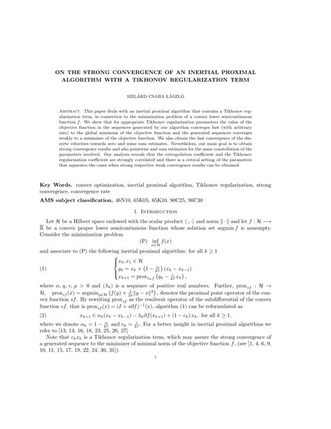 Pdf On The Strong Convergence Of An Inertial Proximal Algorithm With