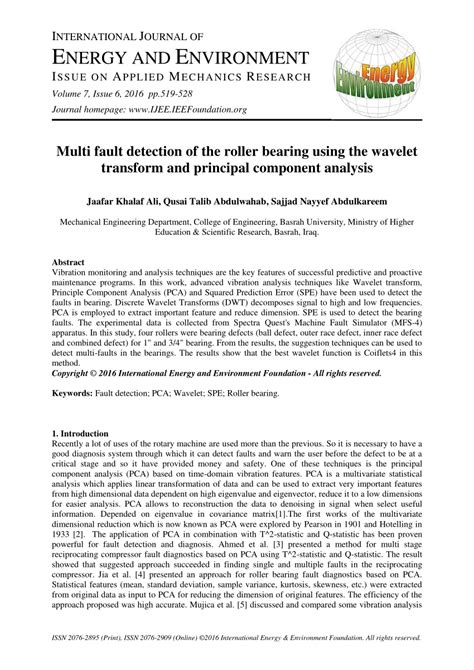 Pdf Multi Fault Detection Of The Roller Bearing Using The Wavelet Transformand Principal