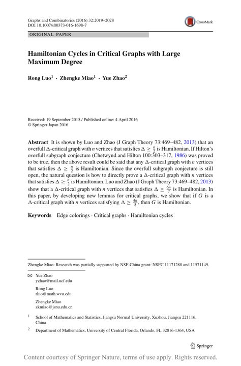 Hamiltonian Cycles In Critical Graphs With Large Maximum Degree