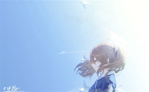 Moe Blue Archive Blue Archive Commentary 1girl Bird Blue Jacket Blue Sky Brown Hair