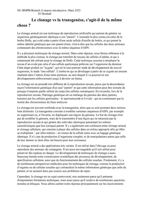 Le Clonage Et La Transgénèse El Mouhab Le Clonage Vs La Transgenèse