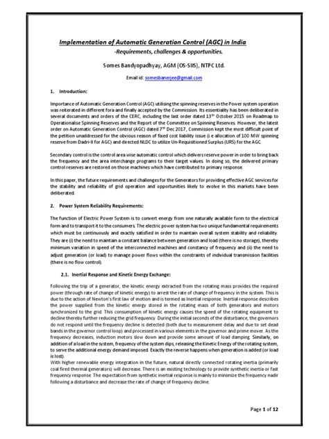 Agc Implementation In India Pdf Electrical Grid Electric Power