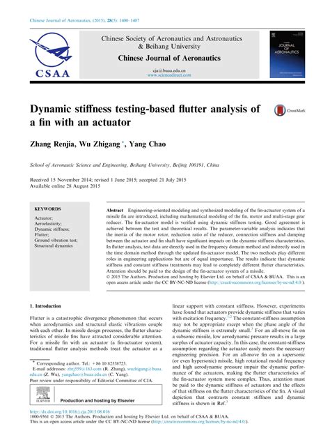 PDF Dynamic Stiffness Testing Based Flutter Analysis Of A Fin With An Actuator