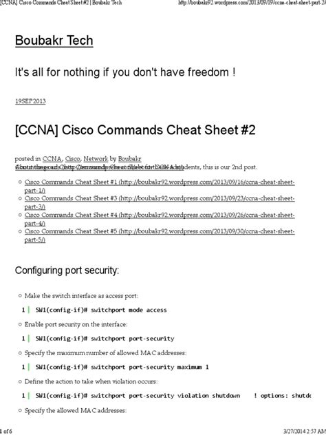 Ccna Cisco Commands Cheat Sheet 2 Internet Standards Network Protocols Free 30 Day