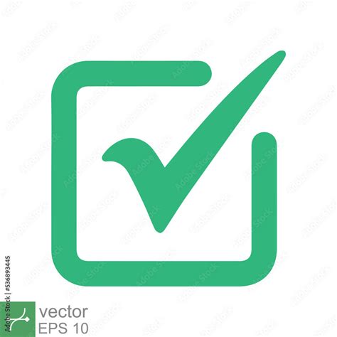 Green Check Mark Icon Simple Flat Style Tick Symbol Checkbox Right Checkmark Yes Correct