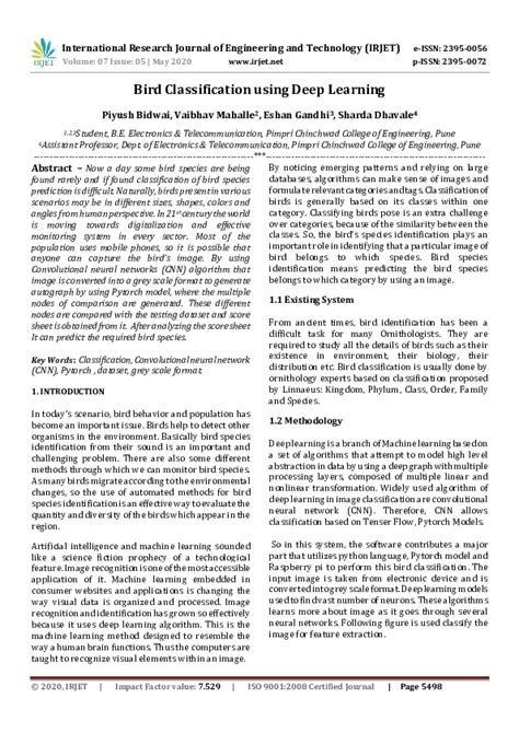 pdf irjet bird classification using deep learning