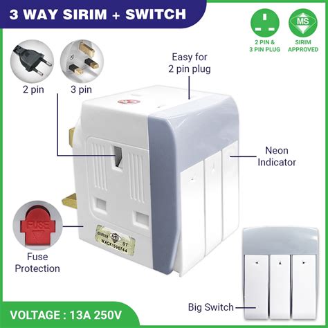 3 WAY ADAPTOR ADAPTER WITH SWITCH SWITCHES USB SOCKET PLUG CHARGER CHARGING GANG MULTI NEON