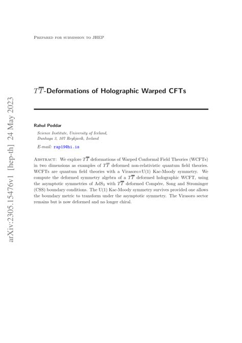 Pdf T Overline T Deformations Of Holographic Warped Cfts
