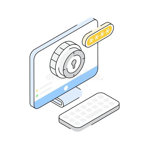 An Isometric Outline Icon Of Secured System Password Access Stock