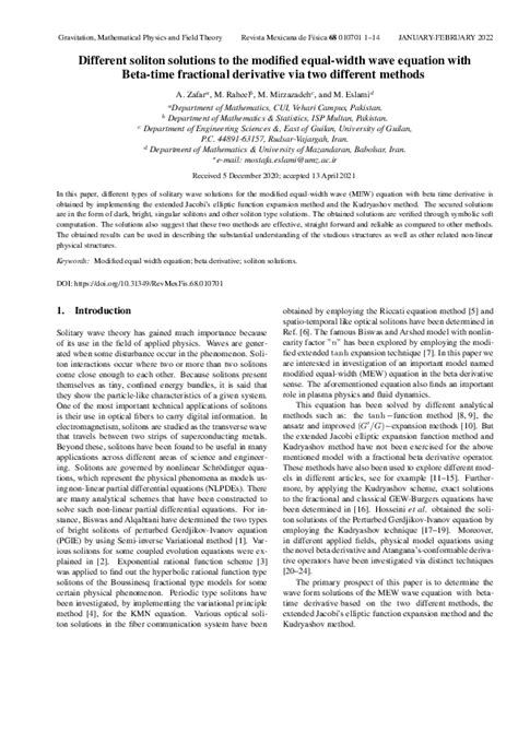 Pdf Different Soliton Solutions To The Modified Equal Width Wave