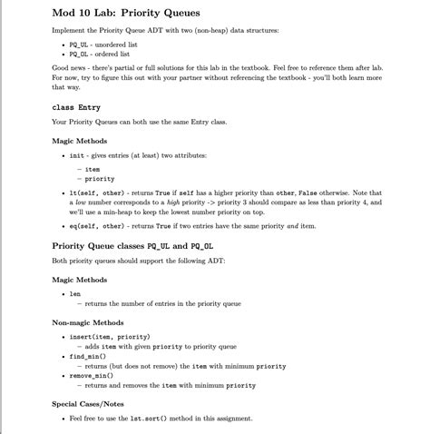 Solved Mod 10 Lab Priority Queues Implement The Priority