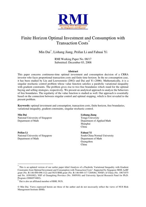 Pdf A Note On Finite Horizon Optimal Investment And Consumption With Transaction Cost