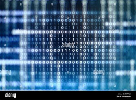 Binary Code Data Bit Screen Display On Laptop Computer Screen Matrix