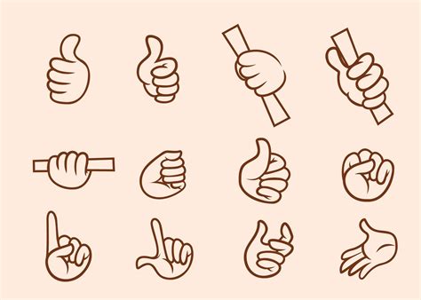 Collection Of Cartoon Hands Outline With Gloves In Different Poses For