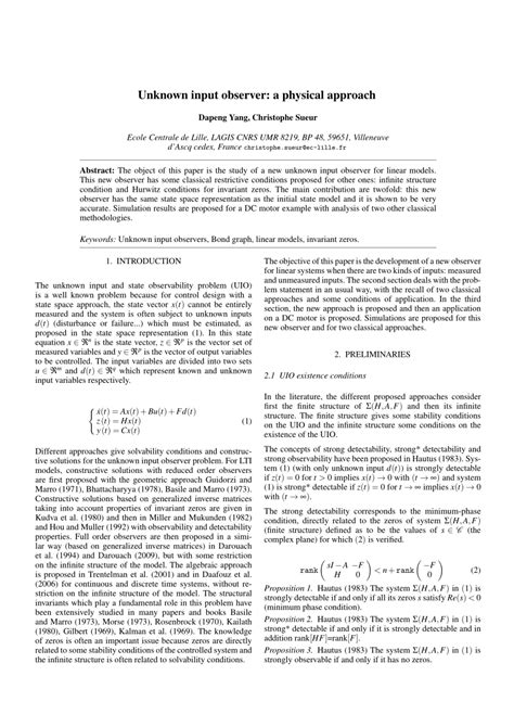 Pdf Unknown Input Observer A Physical Approach