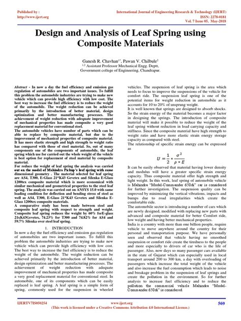 design and analysis of leaf spring using composite materials ijertv7is050254 pdf strength of
