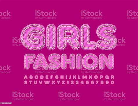 벡터 핑크 엠블럼 걸스 패션 청바지 스타일 알파벳 문자 및 숫자 세트 0명에 대한 스톡 벡터 아트 및 기타 이미지 0명