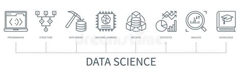 Data Science Vector Infographic In Minimal Outline Style Stock