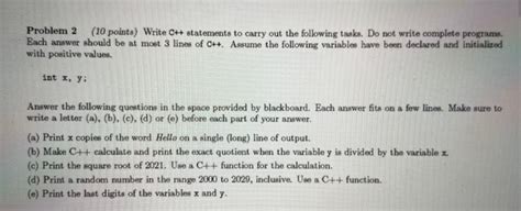 Solved Problem 2 10 Points Write C Statements To Carry
