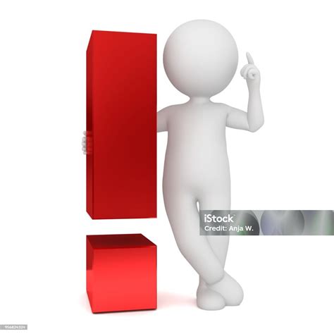 느낌표 3d 빨간색 느낌표가 조언 지시 기호 브레인스토밍 기호 아이디어 아이콘 흰색 배경에 막대기 그림 사람 사람 강사와 함께 느낌표에 대한 스톡 사진 및 기타 이미지