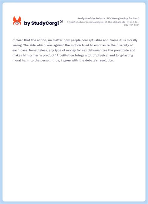 Analysis Of The Debate Its Wrong To Pay For Sex Free Essay Example