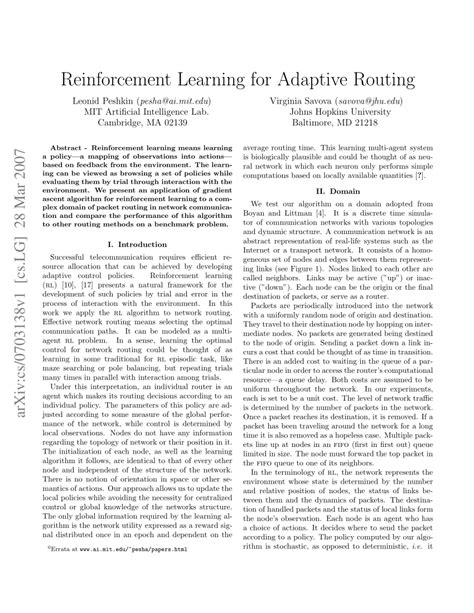 pdf reinforcement learning for adaptive routing