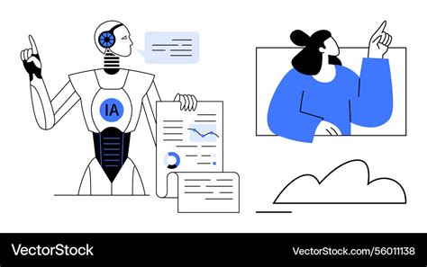 robot and person collaborating analyzing data vector image