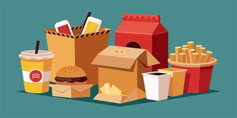 음식 과 음식 상자 의 만화 그림 프리미엄 벡터