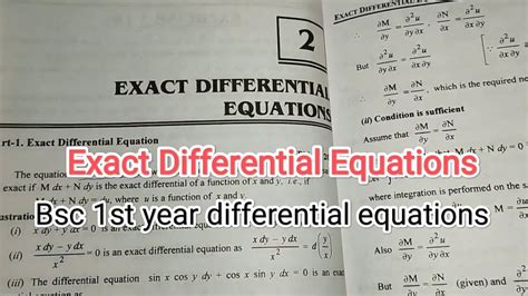Exact Differential Equations Bsc 1st Year I Integrating Factor Differential Equations Youtube