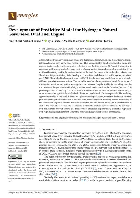 Pdf Development Of Predictive Model For Hydrogen Natural Gas Diesel Dual Fuel Engine