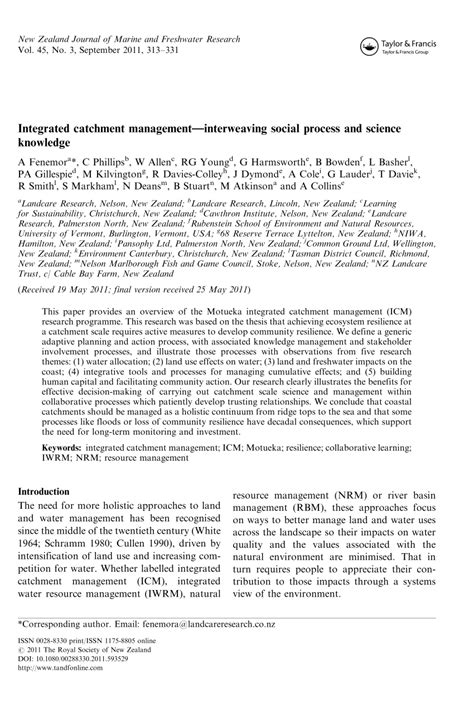 Pdf Integrated Catchment Management—interweaving Social Process And Science Knowledge