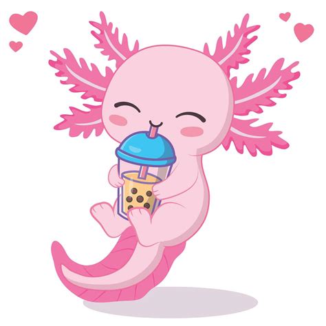 Kawaii Axolotl Drinking Boba Milk Tea Cartoon Vector Illustration 25263387 Vector Art At Vecteezy