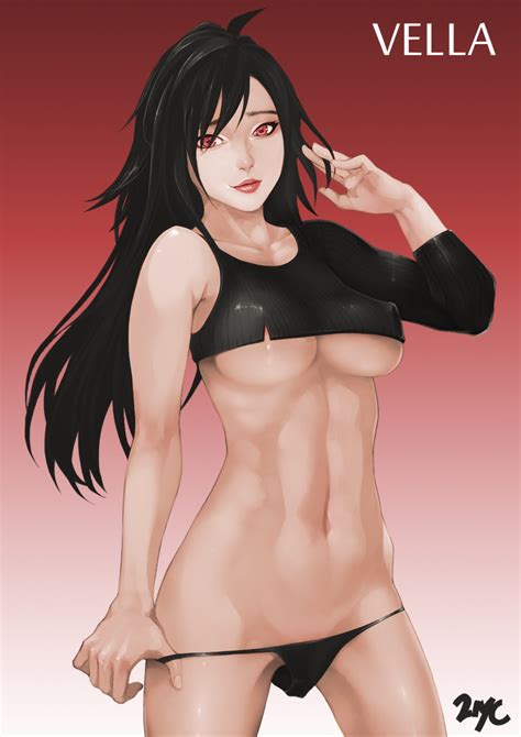 Rule 34 1girls 21yc Black Hair Female Long Hair Navel Panties Red Eyes Solo Standing Underboob