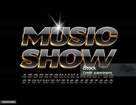 벡터 로얄 포스터 뮤직 쇼 3d 블랙 과 골드 알파벳 문자 와 숫자 Live Event에 대한 스톡 벡터 아트 및 기타 이미지