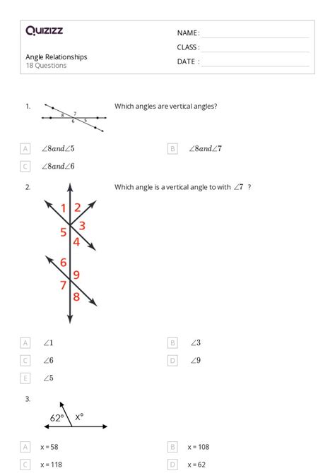 50 Complementary Supplementary Vertical And Adjacent Angles Worksheets For 6th Class On
