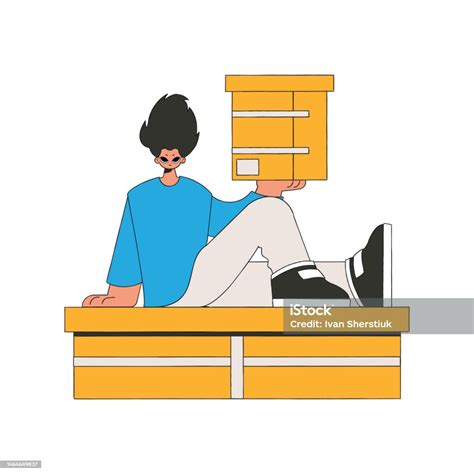 매력적인 남자는 손에 상자를 들고 있습니다 소포 및화물 배송 과정 이해 가상현실에 대한 스톡 벡터 아트 및 기타 이미지 가상현실 남자 배달 Istock