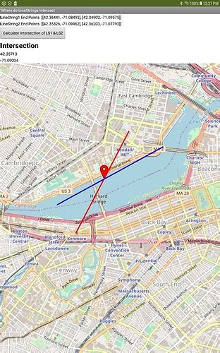 Location Of The Meeting Point Of Two Linestrings On A Map Component