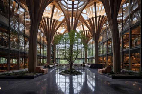 Premium Photo Large Building With A Tree Inside Of It