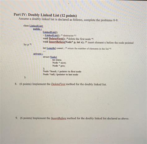 Solved Part Iv Doubly Linked List 12 Points Assume A