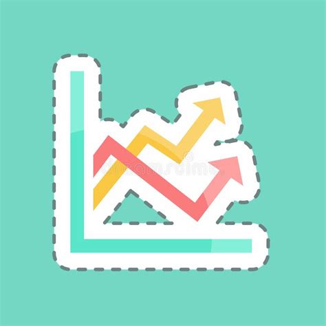 Multiple Line Graph Sticker In Trendy Line Cut Isolated On Blue Background Stock Illustration