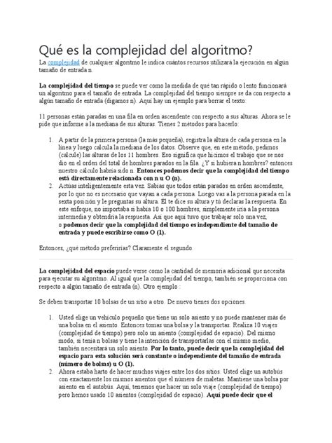 Qué Es La Complejidad Del Algoritmo Pdf Algoritmos Informática
