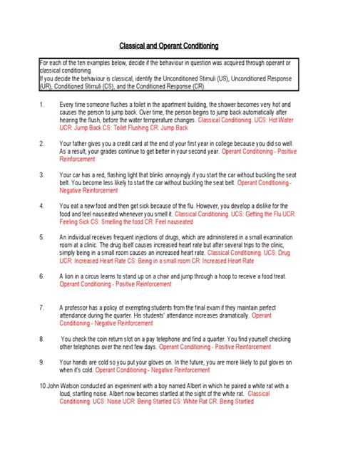 Classicaland Operant Conditioning Answers Pdf Classical Worksheets Library