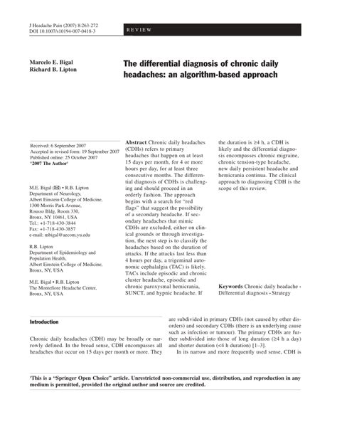 Pdf The Differential Diagnosis Of Chronic Daily Headaches An Algorithm Based Approach