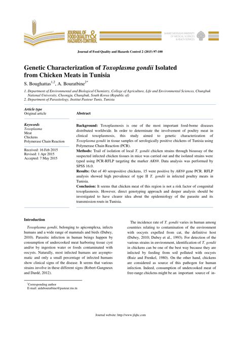 Pdf Genetic Characterization Of Toxoplasma Gondii Isolated From
