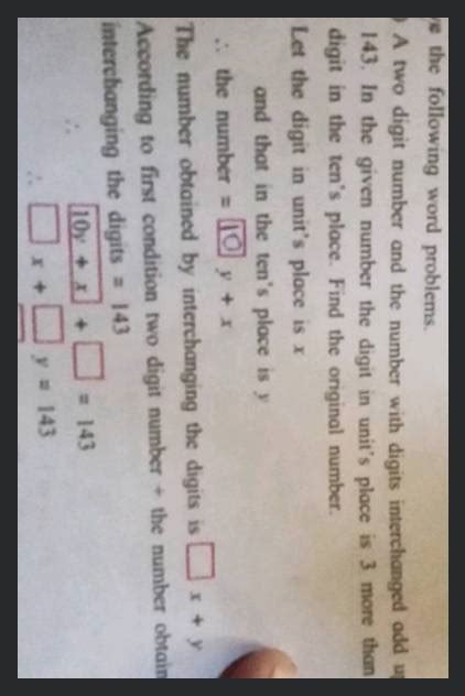 The Following Word Problems A Two Digit Number And The Number With Digit