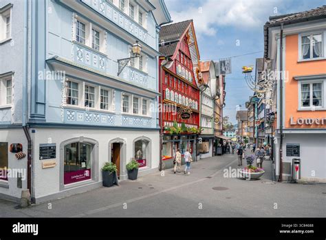 Pedestrian Street In The Old Town Appenzell Canton Of Appenzell