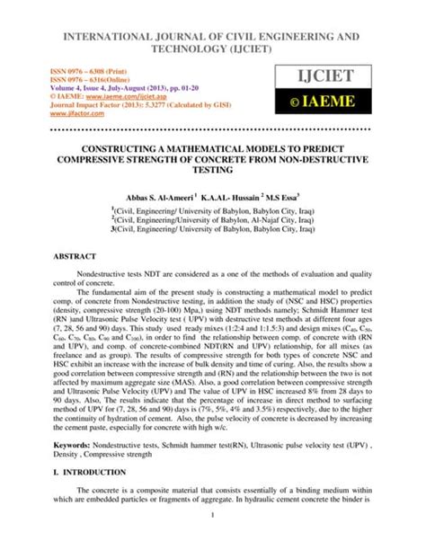 Constructing A Mathematical Models To Predict Compressive Strength Of Conc Pdf