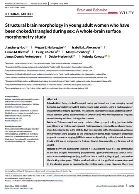 Structural Brain Morphology In Young Adult Women Who Have Been Chokedstrangled During Sex A