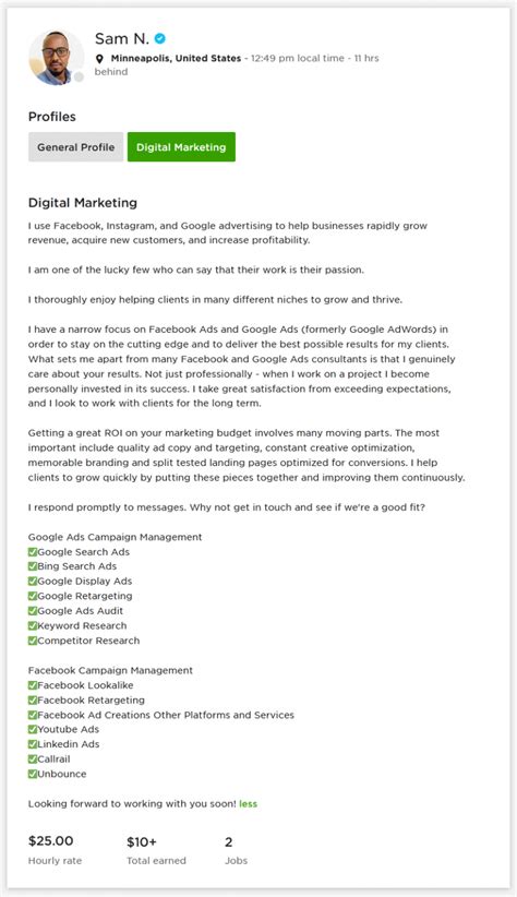 Upwork Profile Overview Sample For Digital Marketing